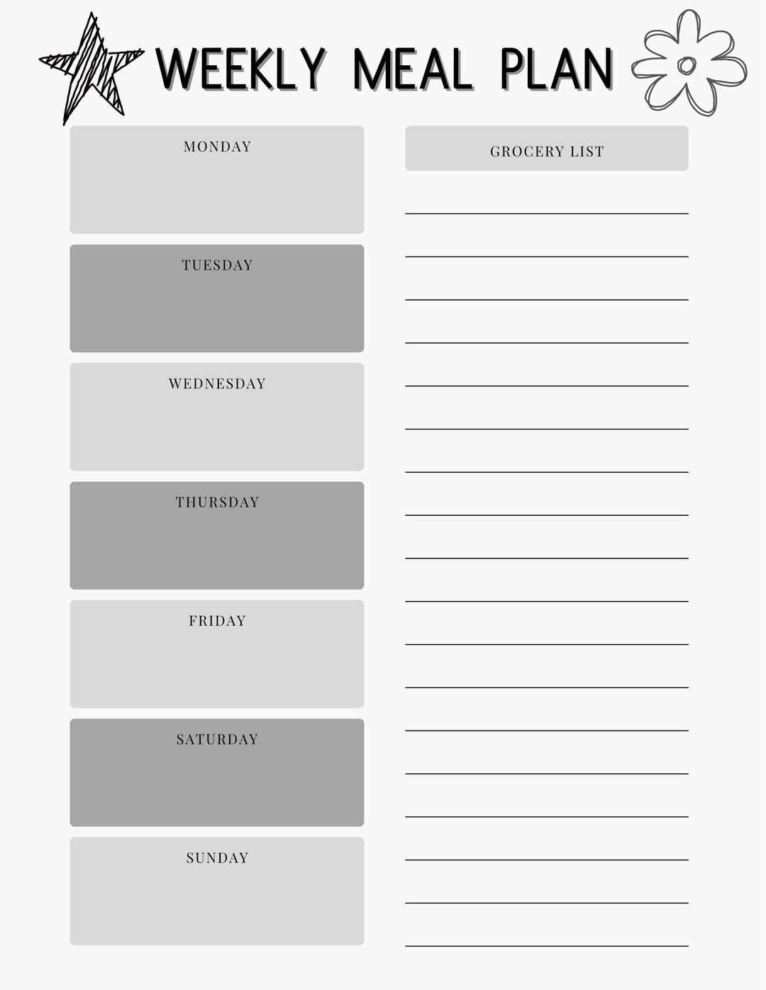 Digital Download Weekly Meal Planner and Grocery List - Etsy