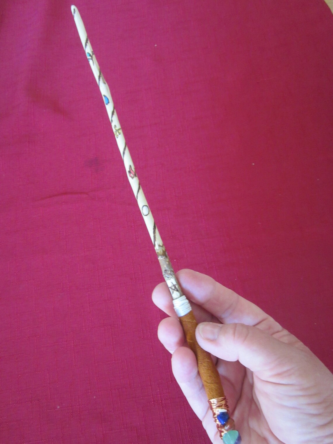 Elemental Wand With Pyrographed Elements a Leather Bound | Etsy UK