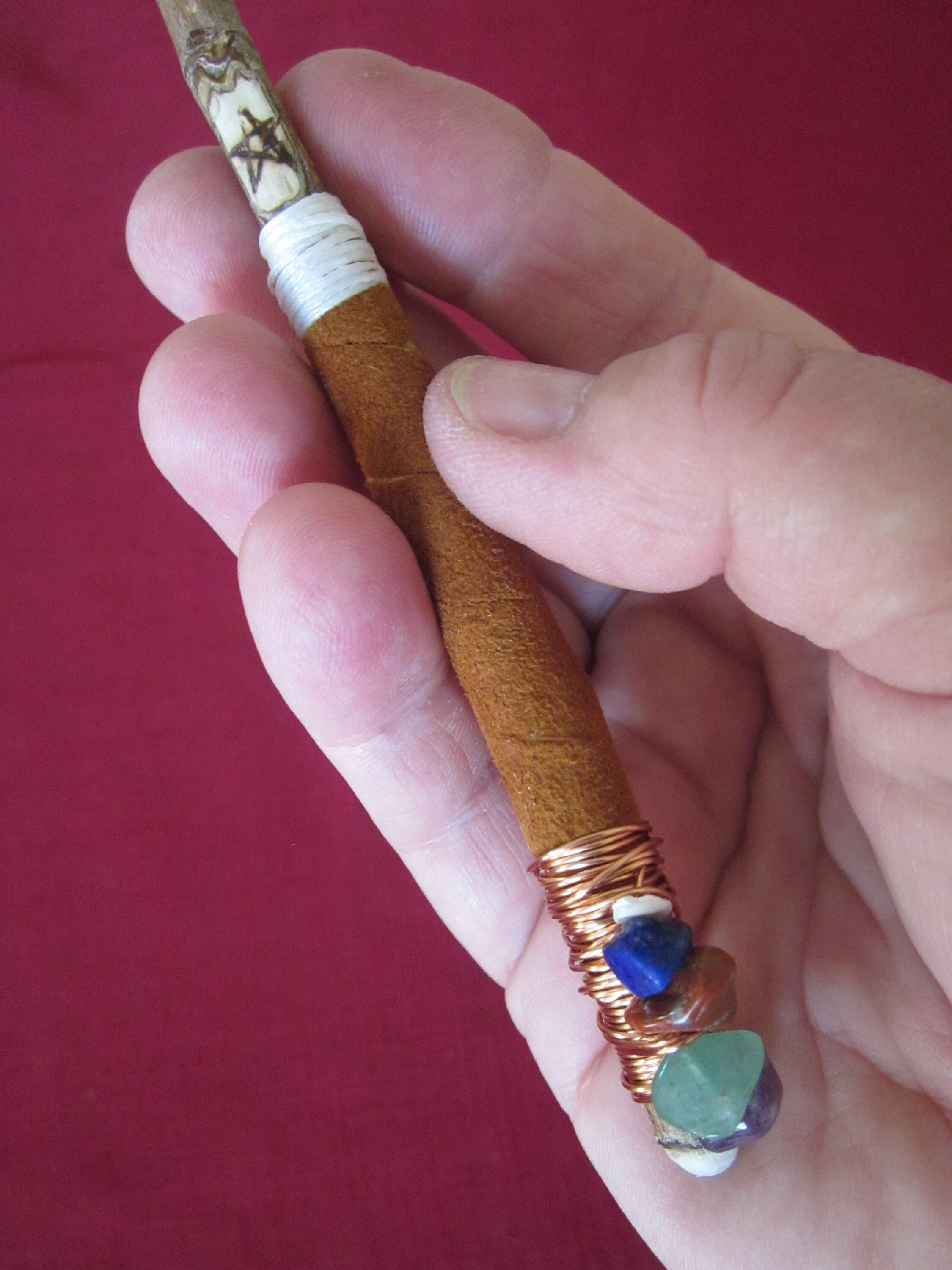 Elemental Wand With Pyrographed Elements a Leather Bound - Etsy UK