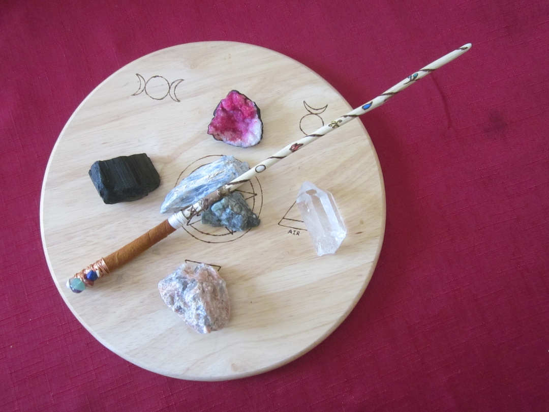 Elemental Wand With Pyrographed Elements, a Leather Bound Handle and ...