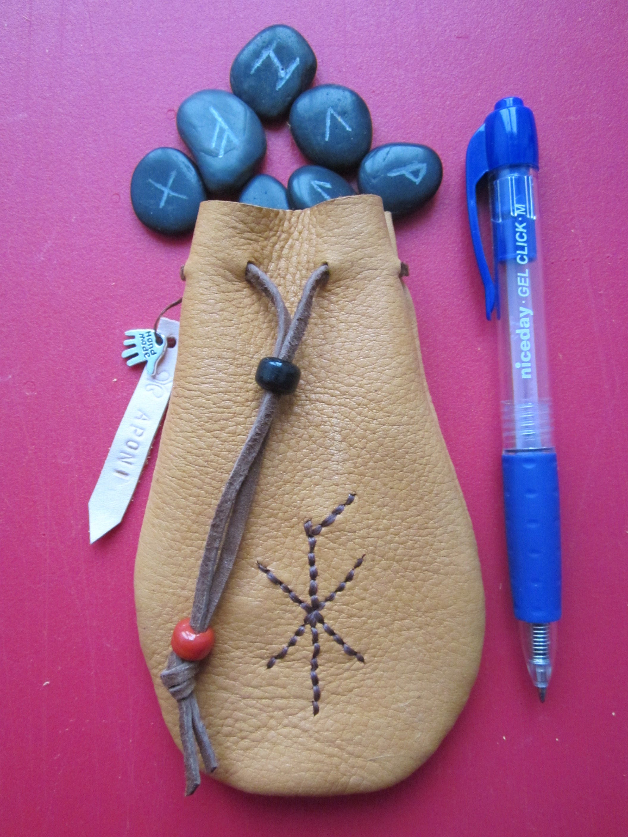 Deerskin Rune Bag With Embroidered Rune by Aponi | Etsy