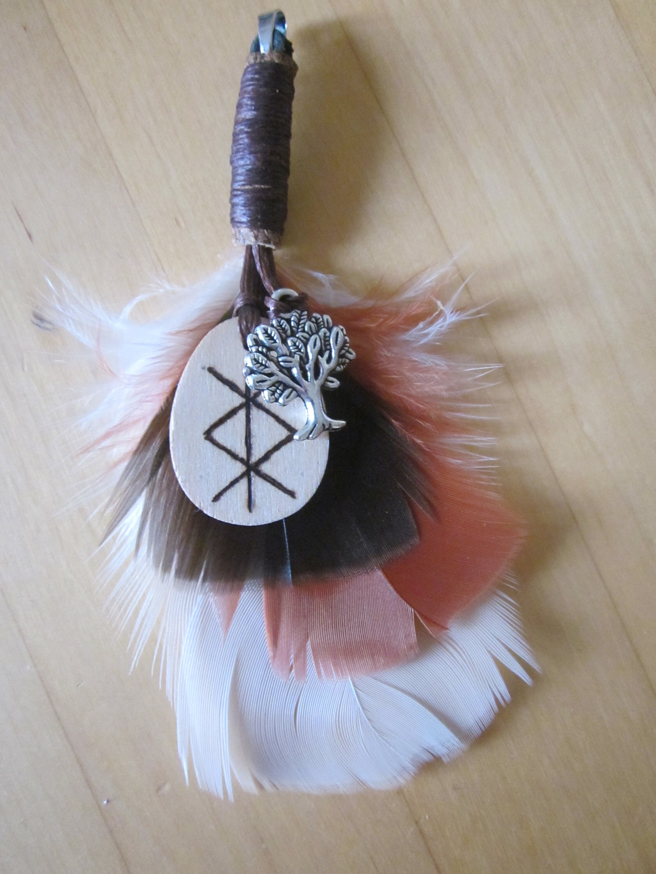 Personalised feather amulet with charm and selected rune for | Etsy