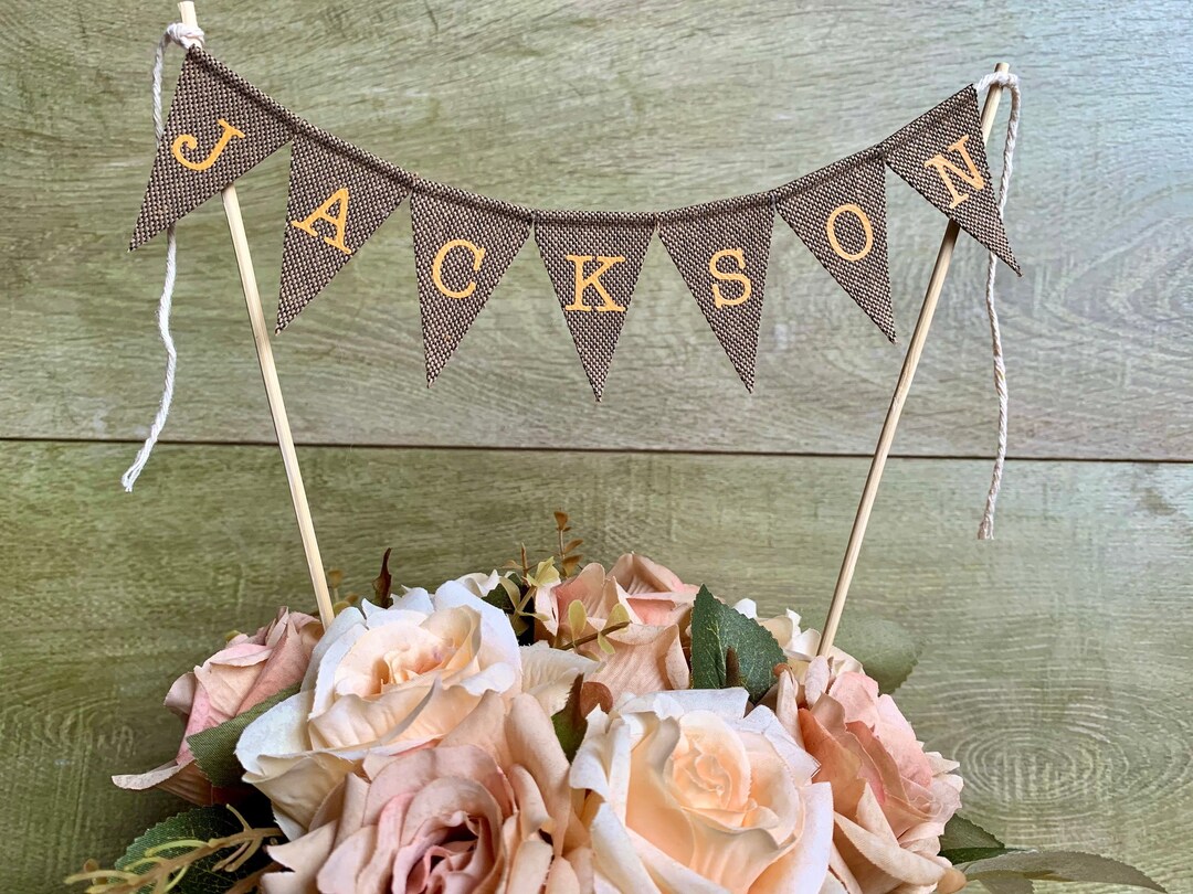 Custom Bunting Banner Burlap Canvas Flag Cake Topper Personalized ...