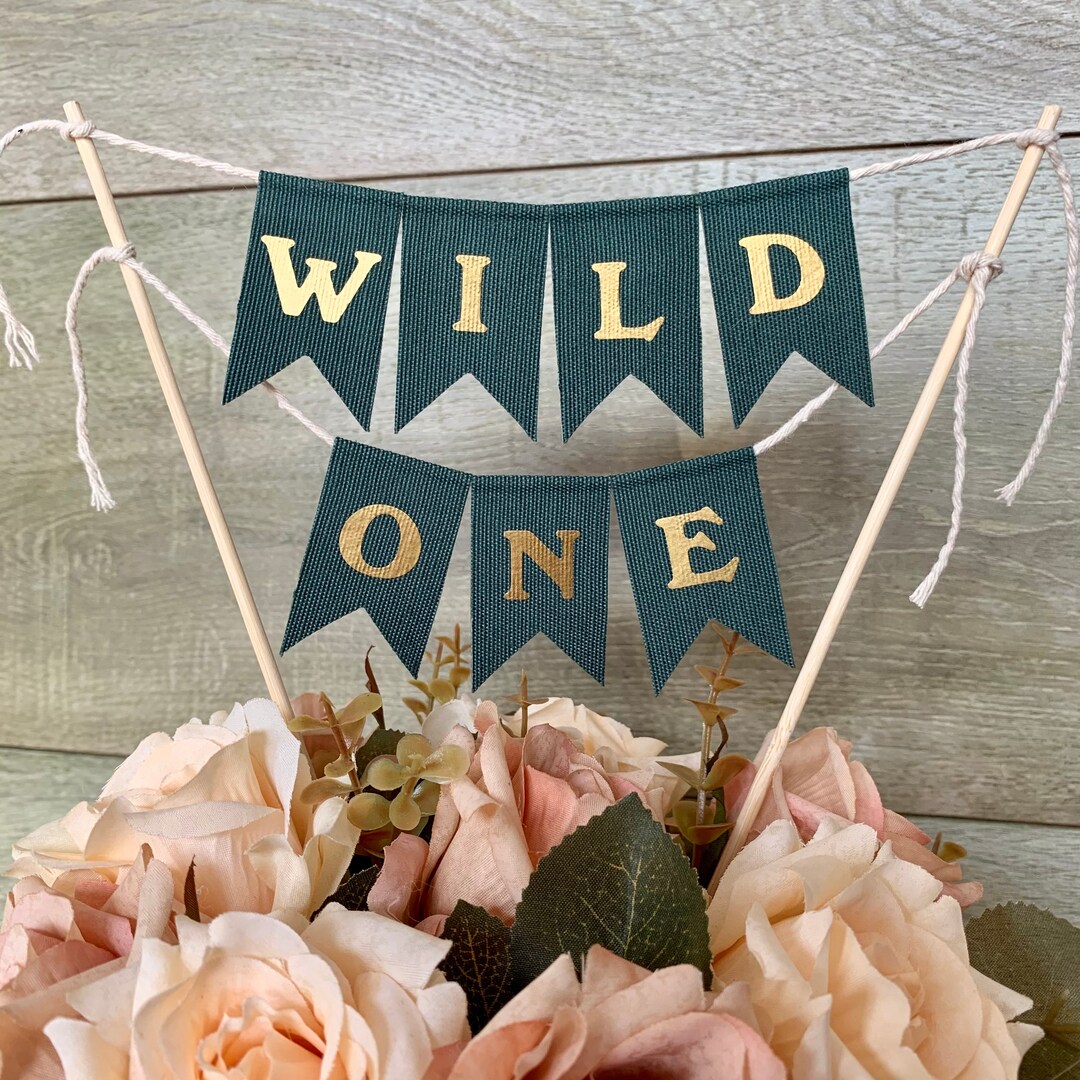 Jungle Cake Topper Green Canvas Jute Flags Wild Half One Zoo Safari ...