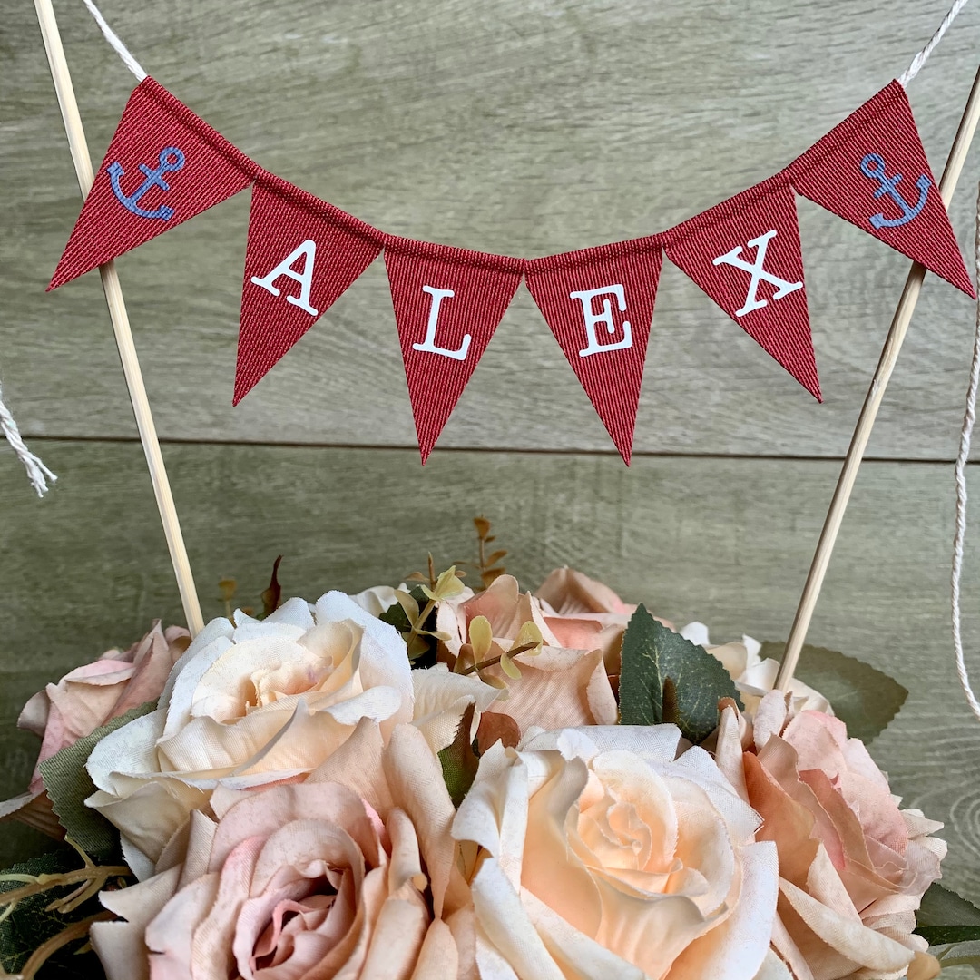 Red Bunting Banner Cake Topper Fireman Firefighter Nautical Marine Sea ...