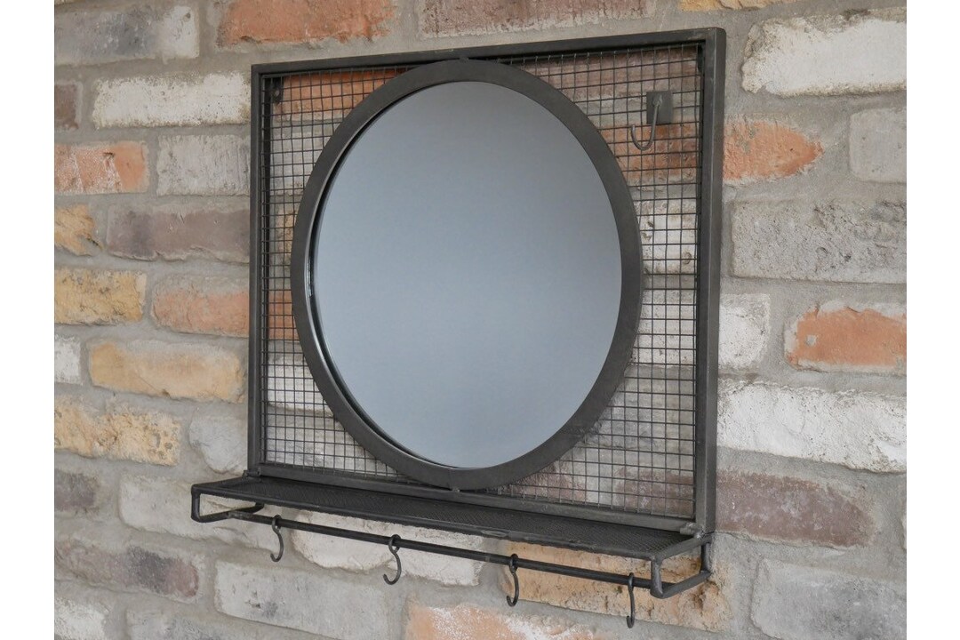 Industrial Rustic Mirror With Shelf & Hooks - Etsy UK