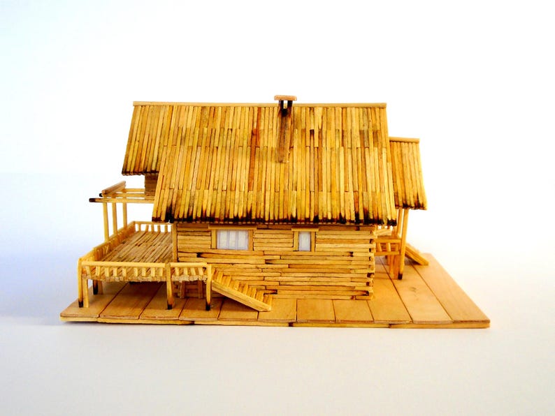 Match Sticks Mini Wooden House Figure Crafted With an Openable Roof as ...