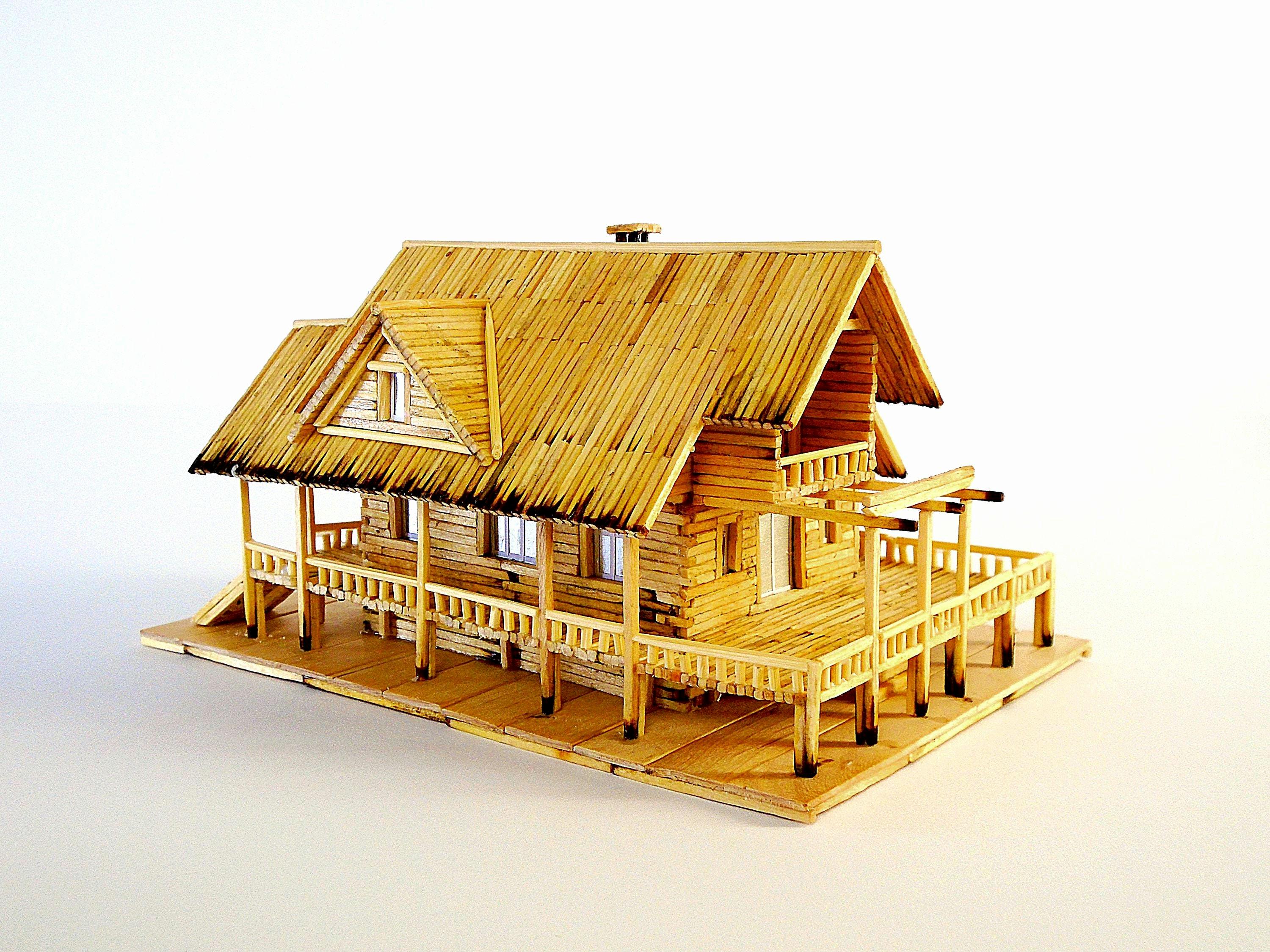Match Sticks Mini Wooden House Figure Crafted With an Openable Roof as ...