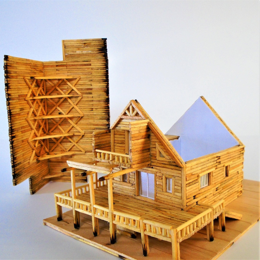 Match Sticks Mini Wooden House Figure Crafted With an Openable Roof as ...