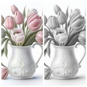Spring Tulips Vintage Jar Digital Coloring Page, Spring Flowers ...
