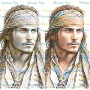 Pirates Grayscale 5 Coloring Pages, Printable Corsair Art, Handsome Man ...