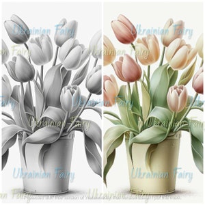 Realistic Tulips Coloring Pages for Adults, Spring Coloring Pages ...