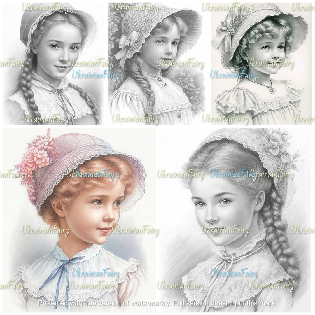 Vintage Girls Coloring Pages, Vintage Coloring Book, Grayscale Coloring ...