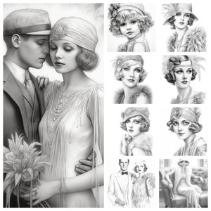 Digital Flapper Coloring Book, 80 Pages, Great Gatsby Inspired Coloring ...