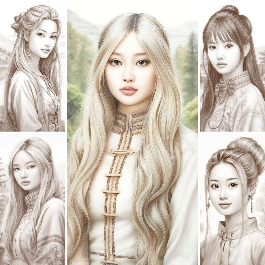 Cute Asian Girl 5 Coloring Pages, Beautiful Women Printable Coloring ...