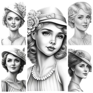 1920 Gatsby Girls Coloring Page for Adults, Beautiful Vintage Girls ...