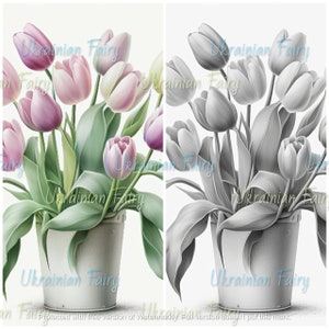 Realistic Tulips Coloring Pages for Adults, Spring Coloring Pages ...