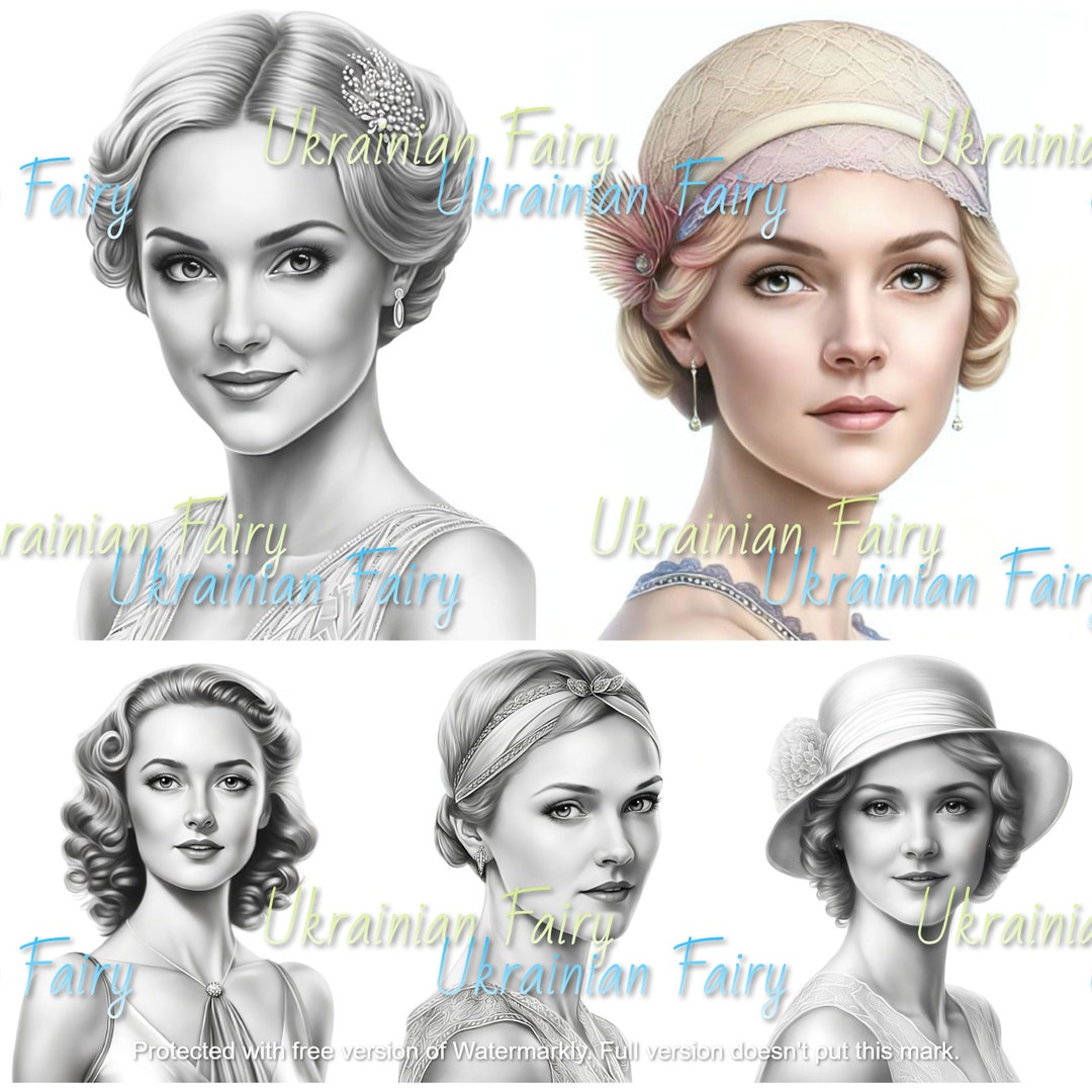 1920 Gatsby Girls Coloring Page for Adults, Beautiful Vintage Girls ...