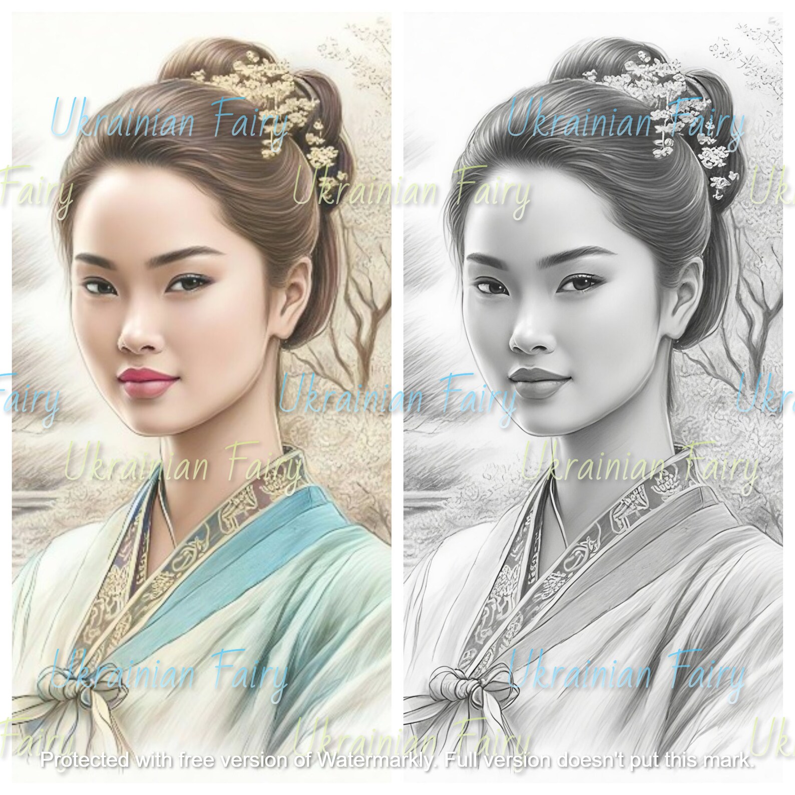 Cute Asian Girl Art Asian Girl Coloring Pages Beautiful - Etsy