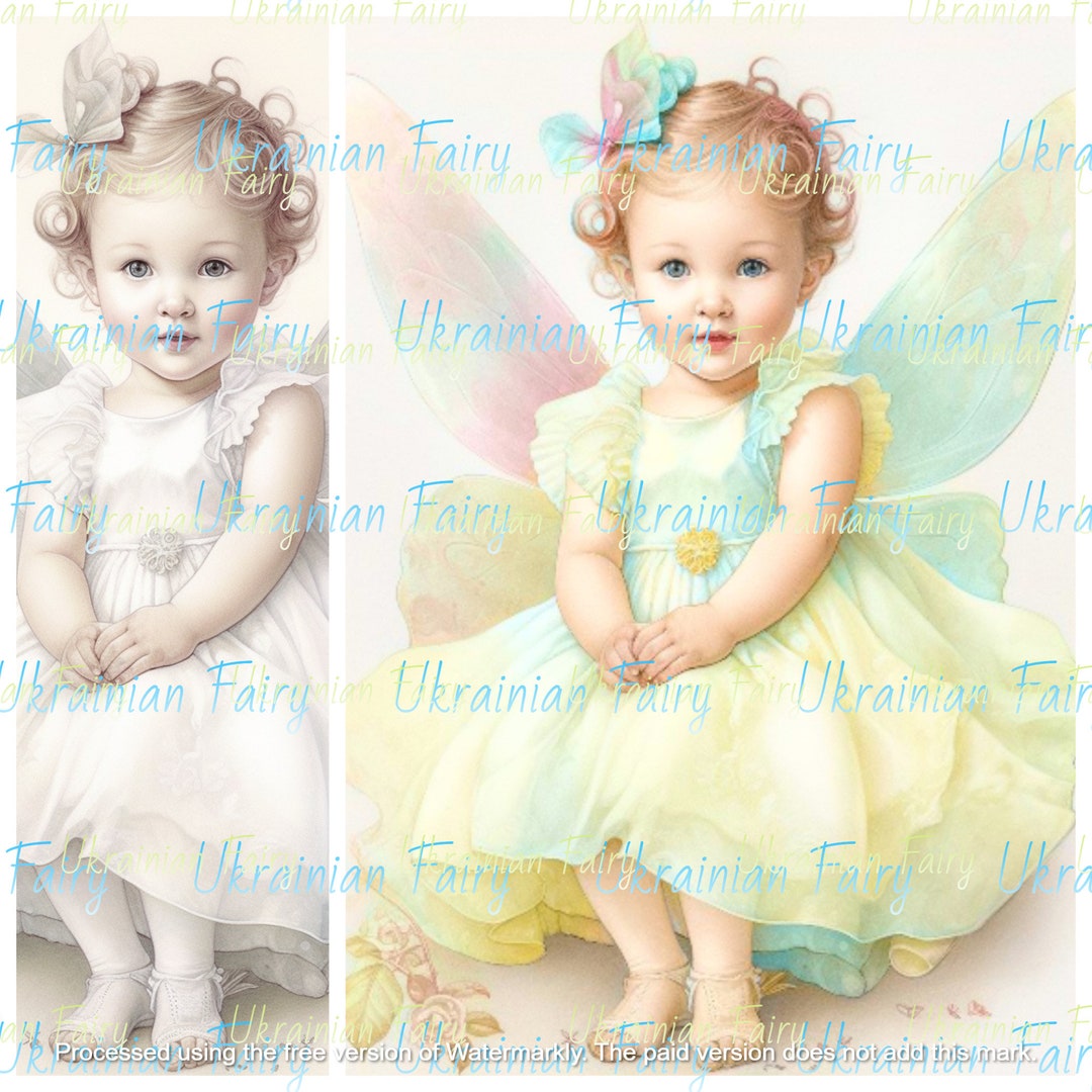 Cute Baby Fairy Girl spring Coloring Page, Grayscale Printable ...