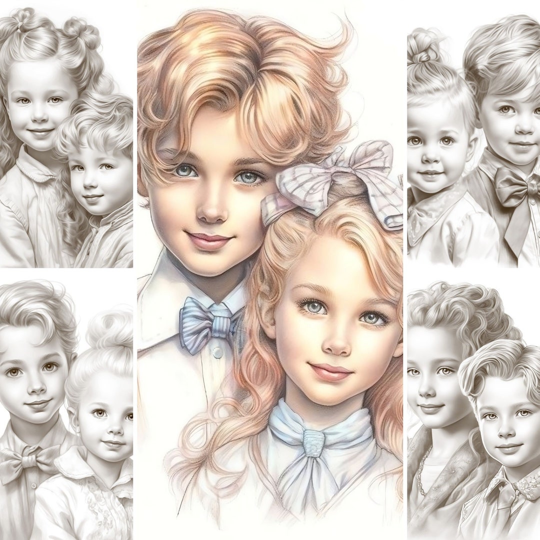 Sister and Brother Coloring Pages for Adult, Cute Kids Coloring ...