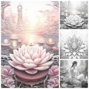 Mindful Fantasy Lotus Flower Coloring Book-stress Relieving Peaceful ...
