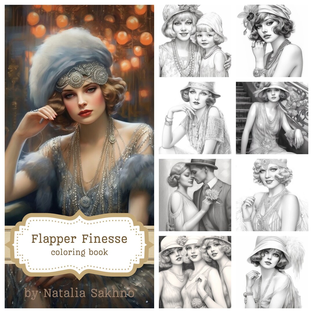Digital Flapper Coloring Book, 80 Pages, Great Gatsby Inspired Coloring Pages, 1920 Retro Style ...