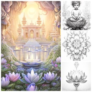 Mindful Fantasy Lotus Flower Coloring Book-stress Relieving Peaceful ...