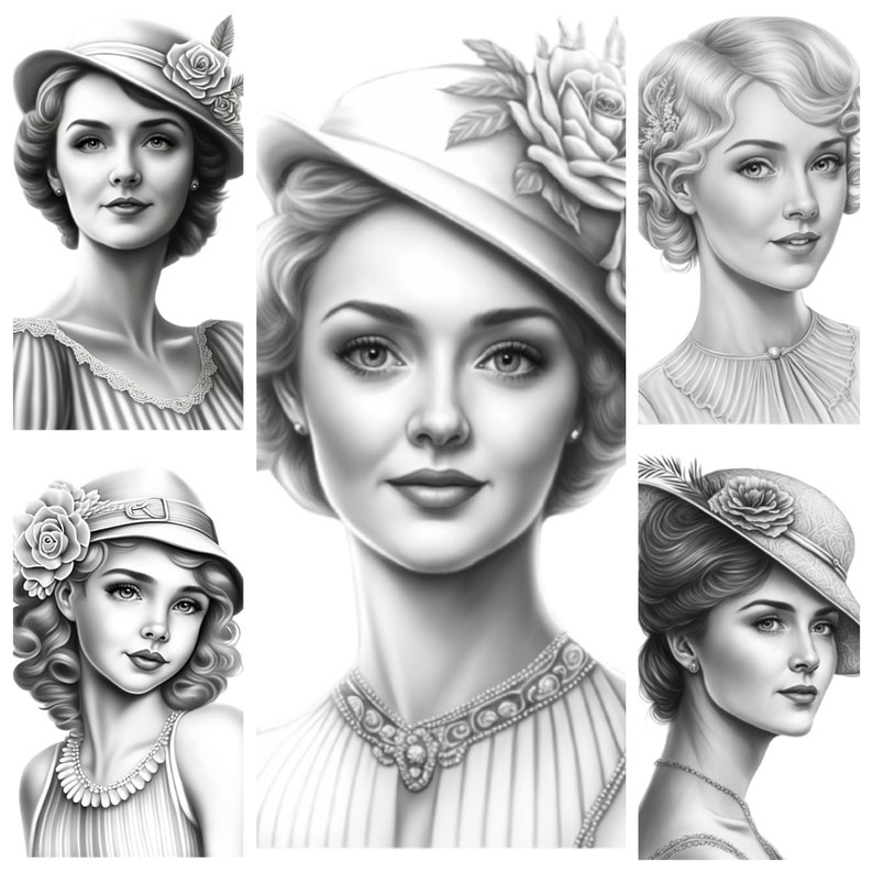 1920 Gatsby Girls Coloring Page for Adults Beautiful Vintage - Etsy