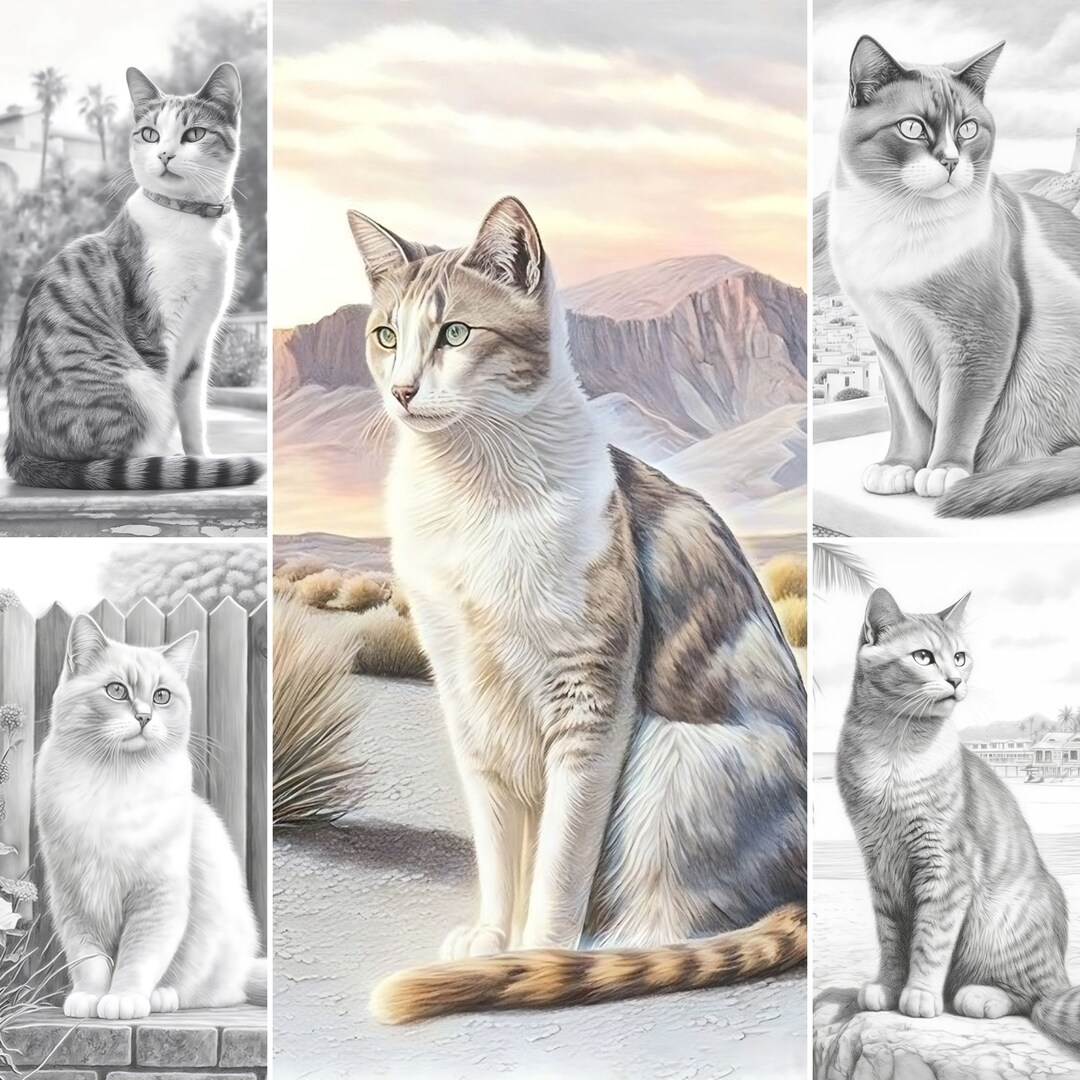 Cat Journey Coloring Pages Bundle-feline Adventures, Printable Coloring ...