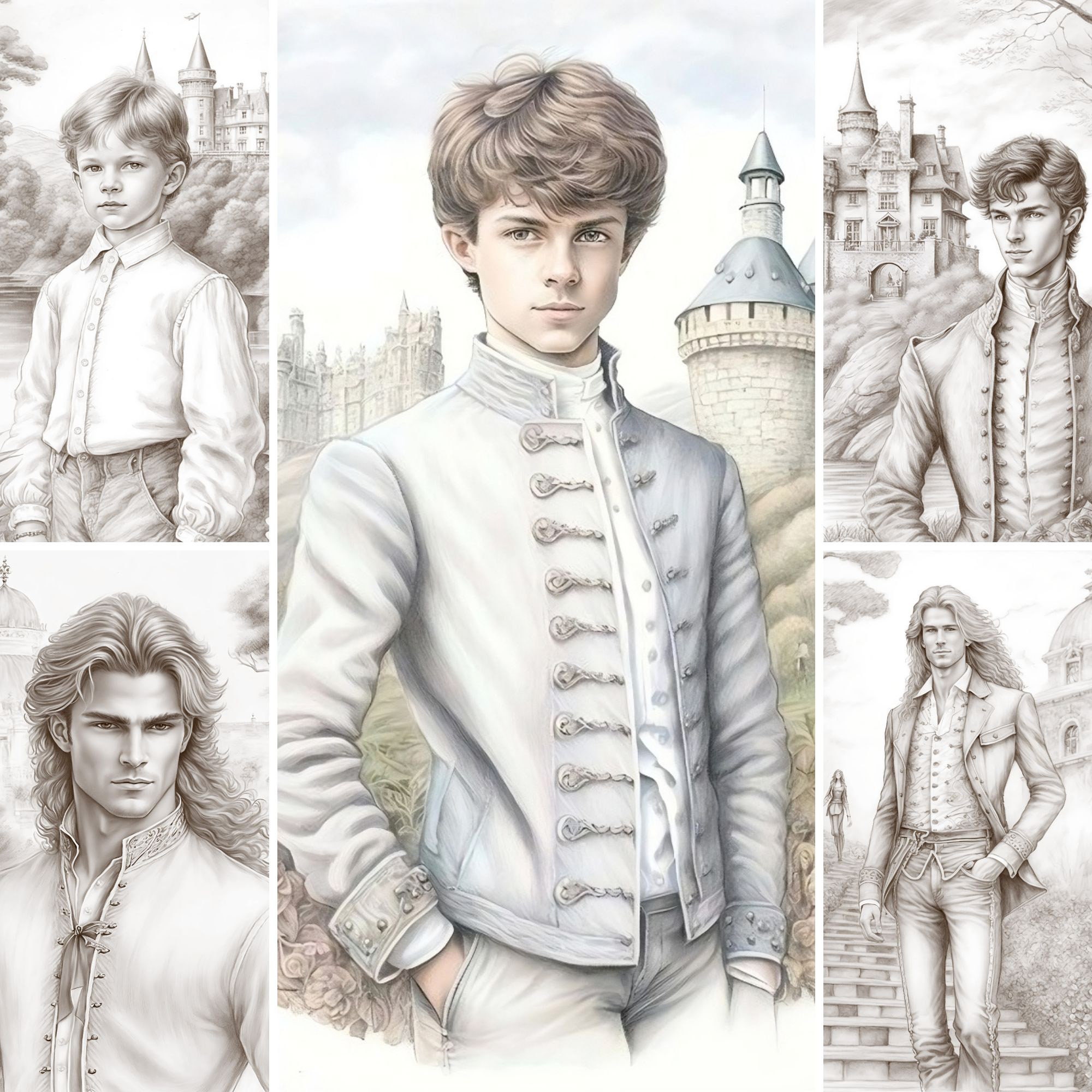 Prince Adult Coloring Pages 5 Pcs Bundle Handsome Men - Etsy