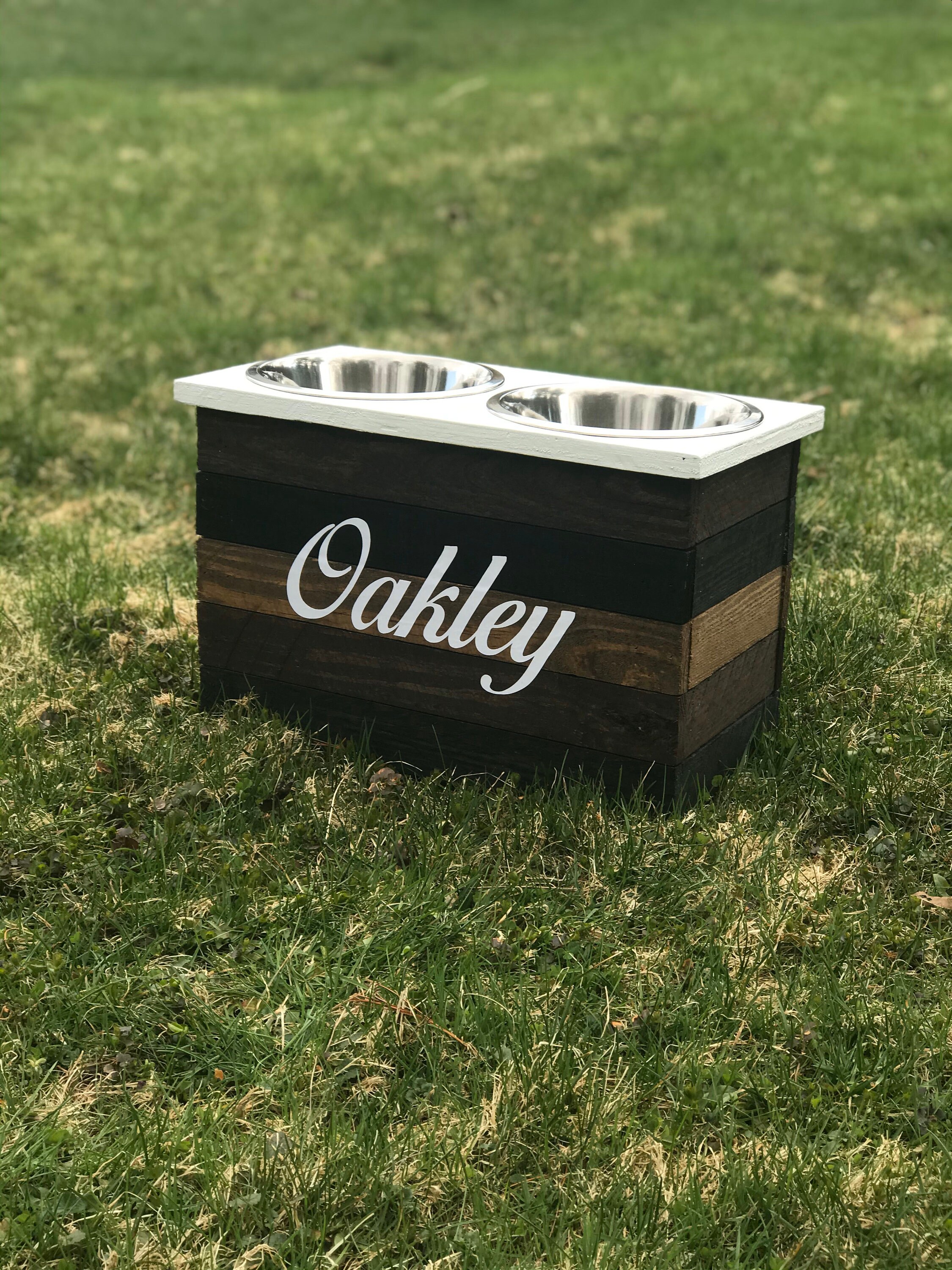 Personalized Feeding Dog Stand Brown Striped White Lid - Etsy