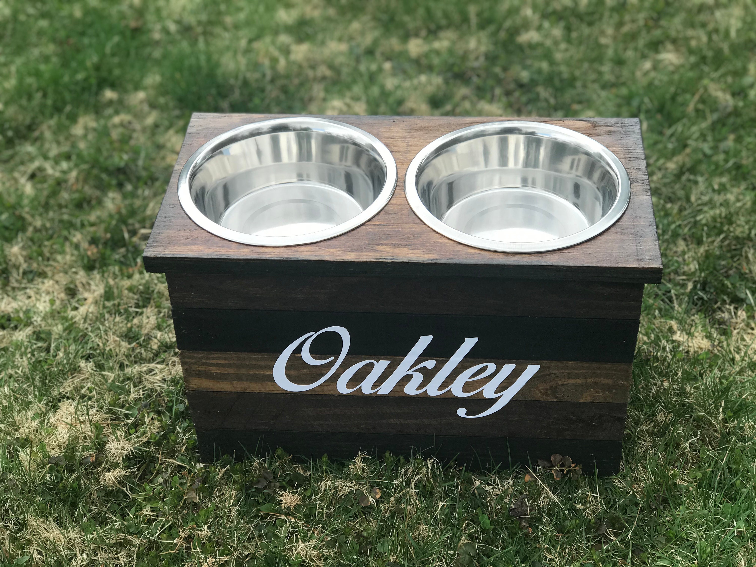 Personalized Feeding Dog Stand Brown Striped Small Medium | Etsy