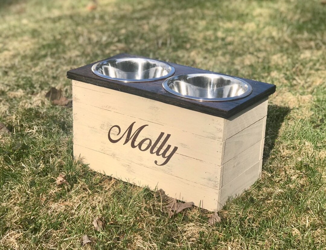 Personalized Feeding Pet Stand Cream Colored Dog Bowl Stand Small, Med ...