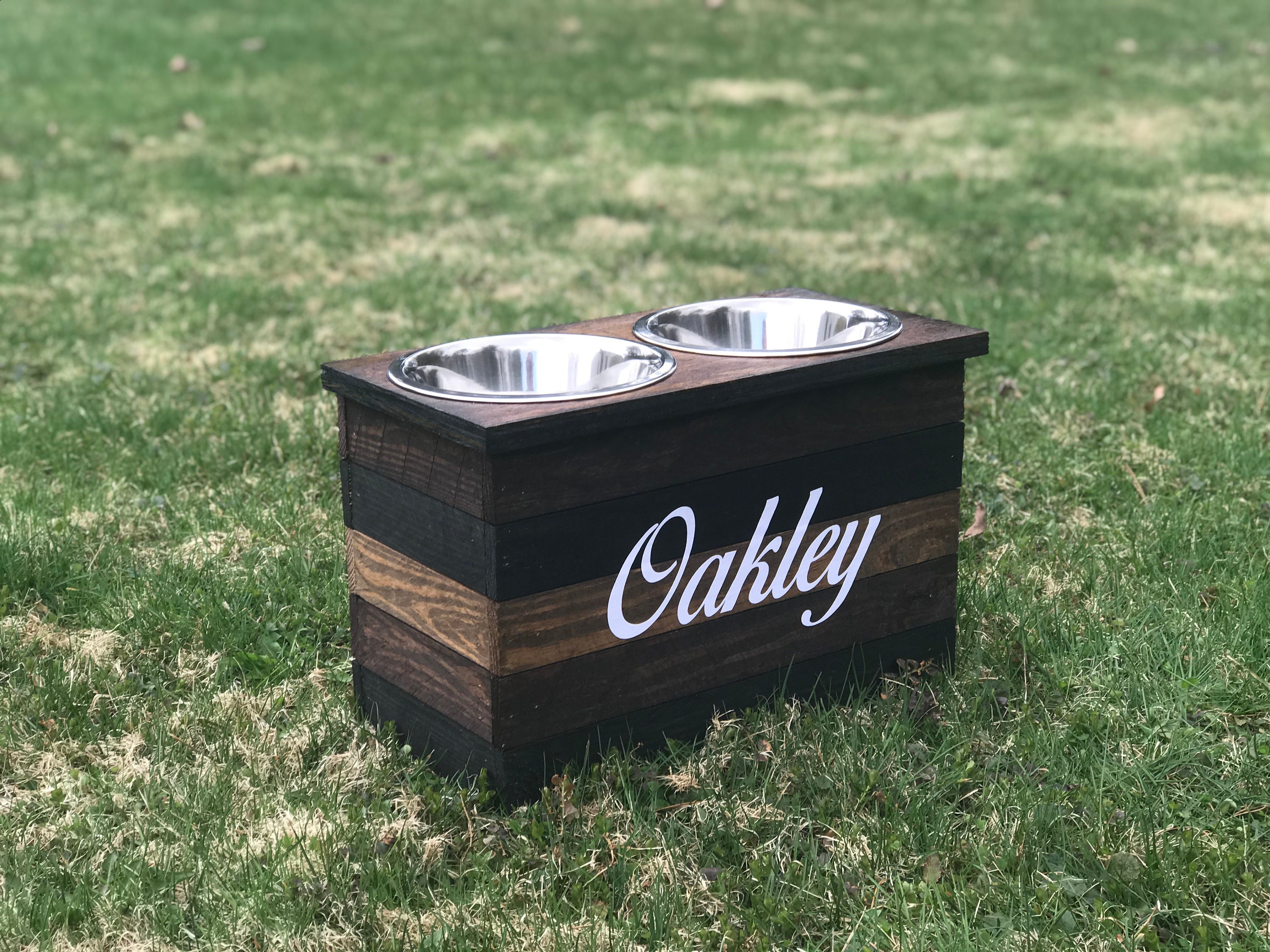 Personalized Feeding Dog Stand Brown Striped Small Medium | Etsy