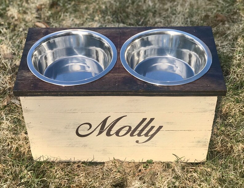 Personalized Feeding Pet Stand Cream Colored Dog Bowl Stand - Etsy