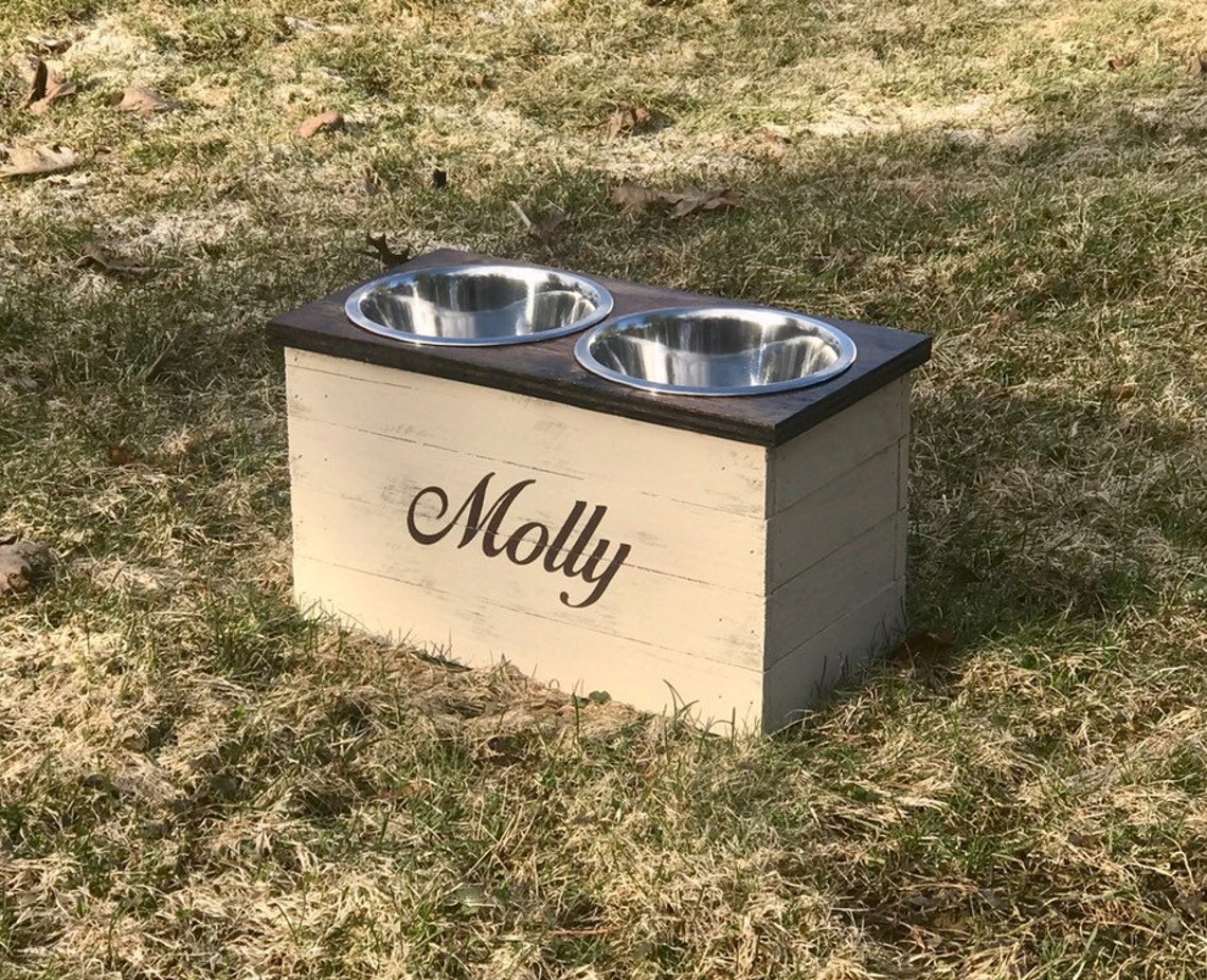 Personalized Feeding Pet Stand Cream Colored Dog Bowl Stand - Etsy