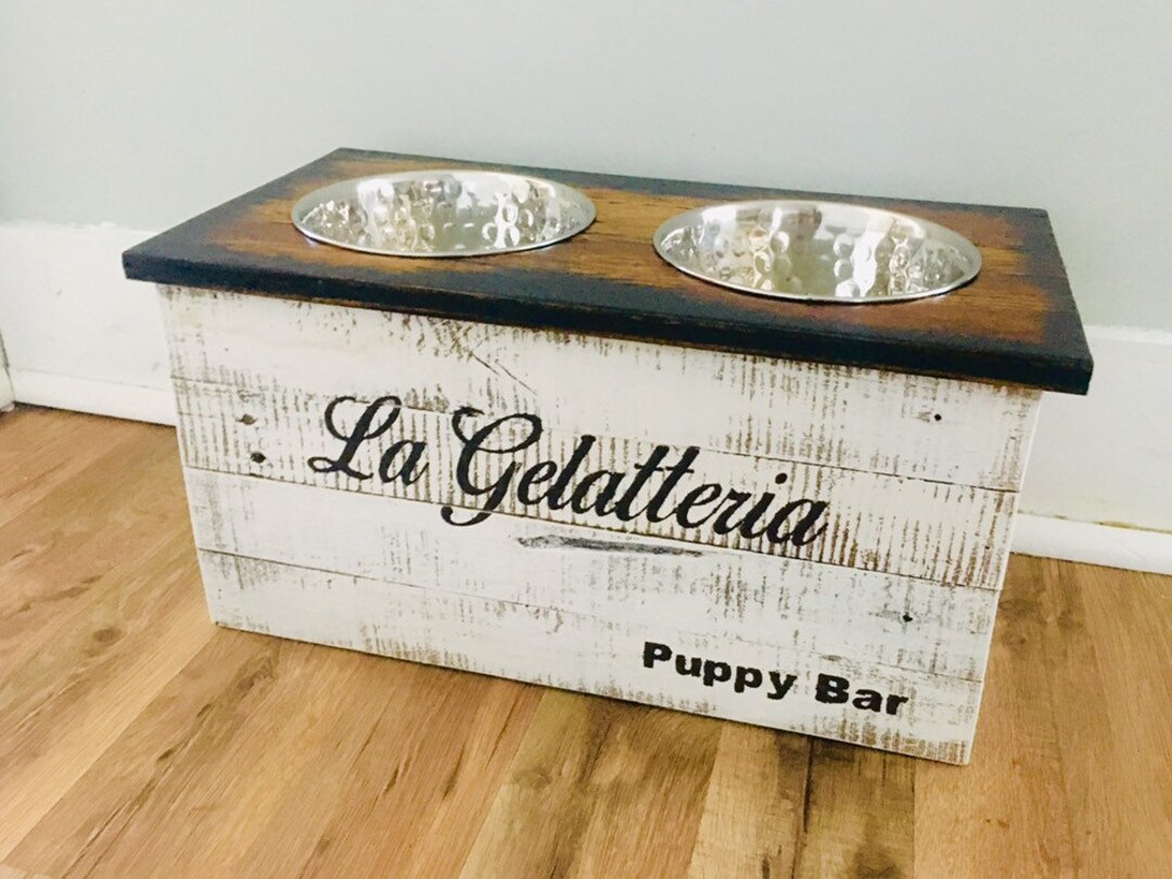 Personalized Puppy Bar Feeding Stand White Wash Dog Bow Small, Medium ...