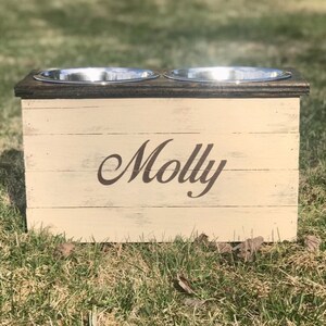 Personalized Feeding Pet Stand Cream Colored Dog Bowl Stand Small, Med ...