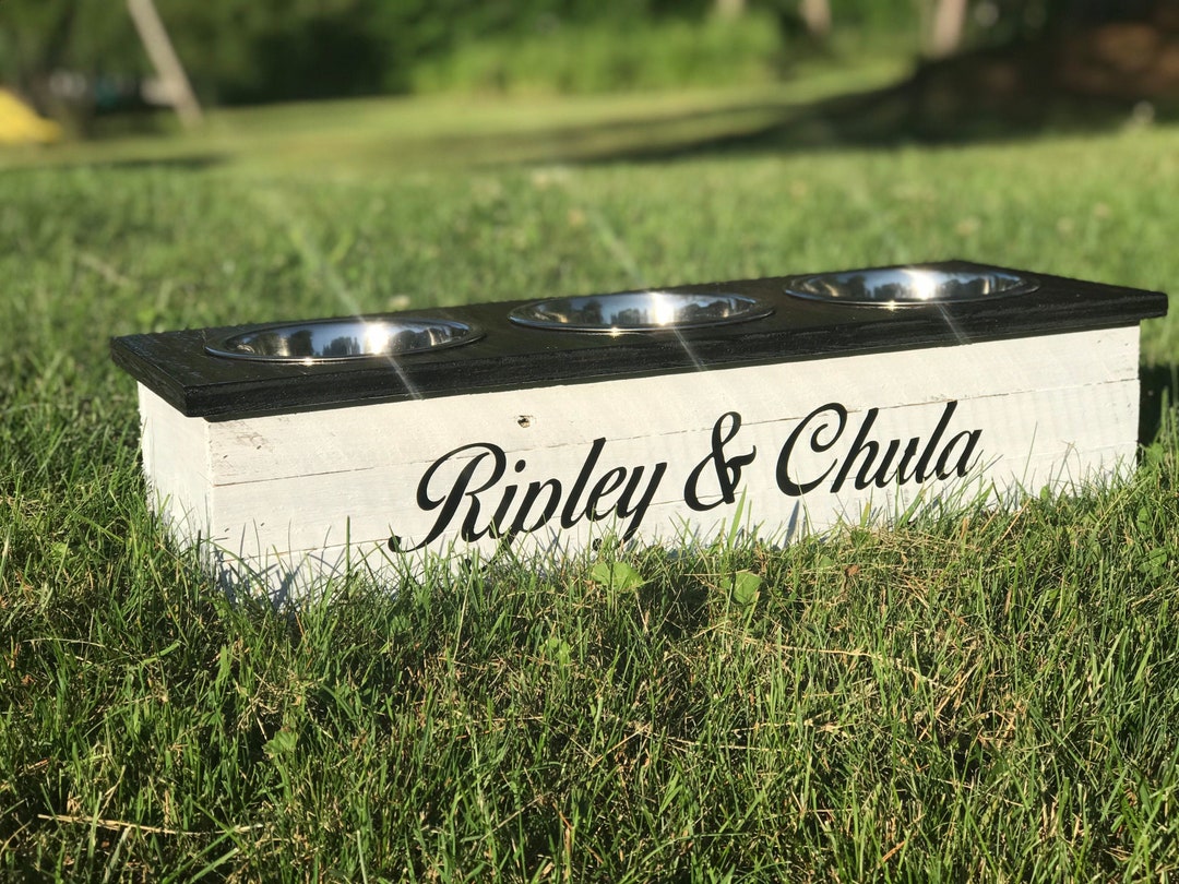 Personalized 3 Bowl Feeding Stand | Dog and Cat Feeding Station ...