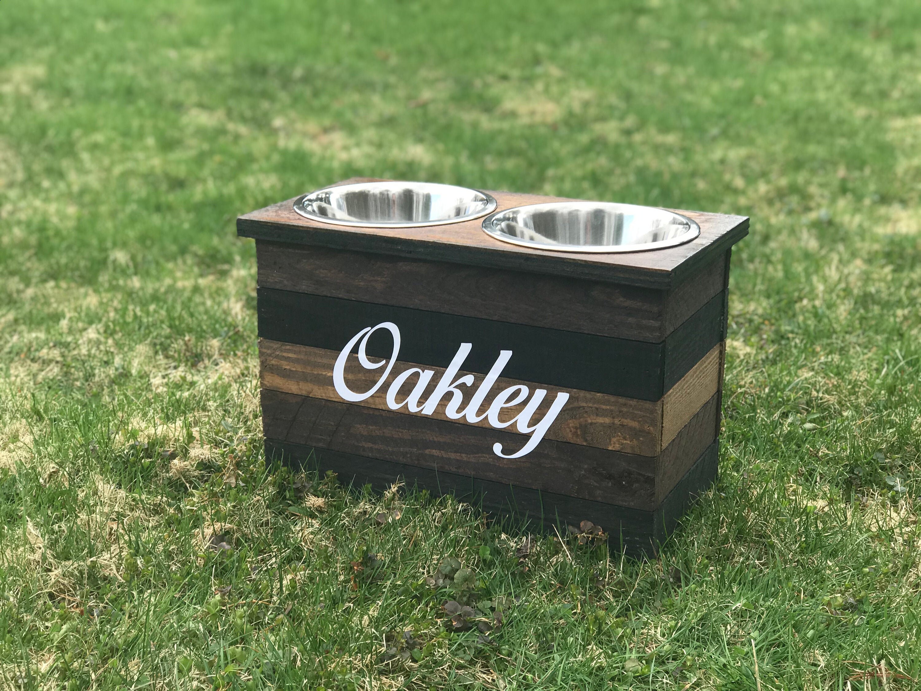 Personalized Feeding Dog Stand Brown Striped Small Medium | Etsy