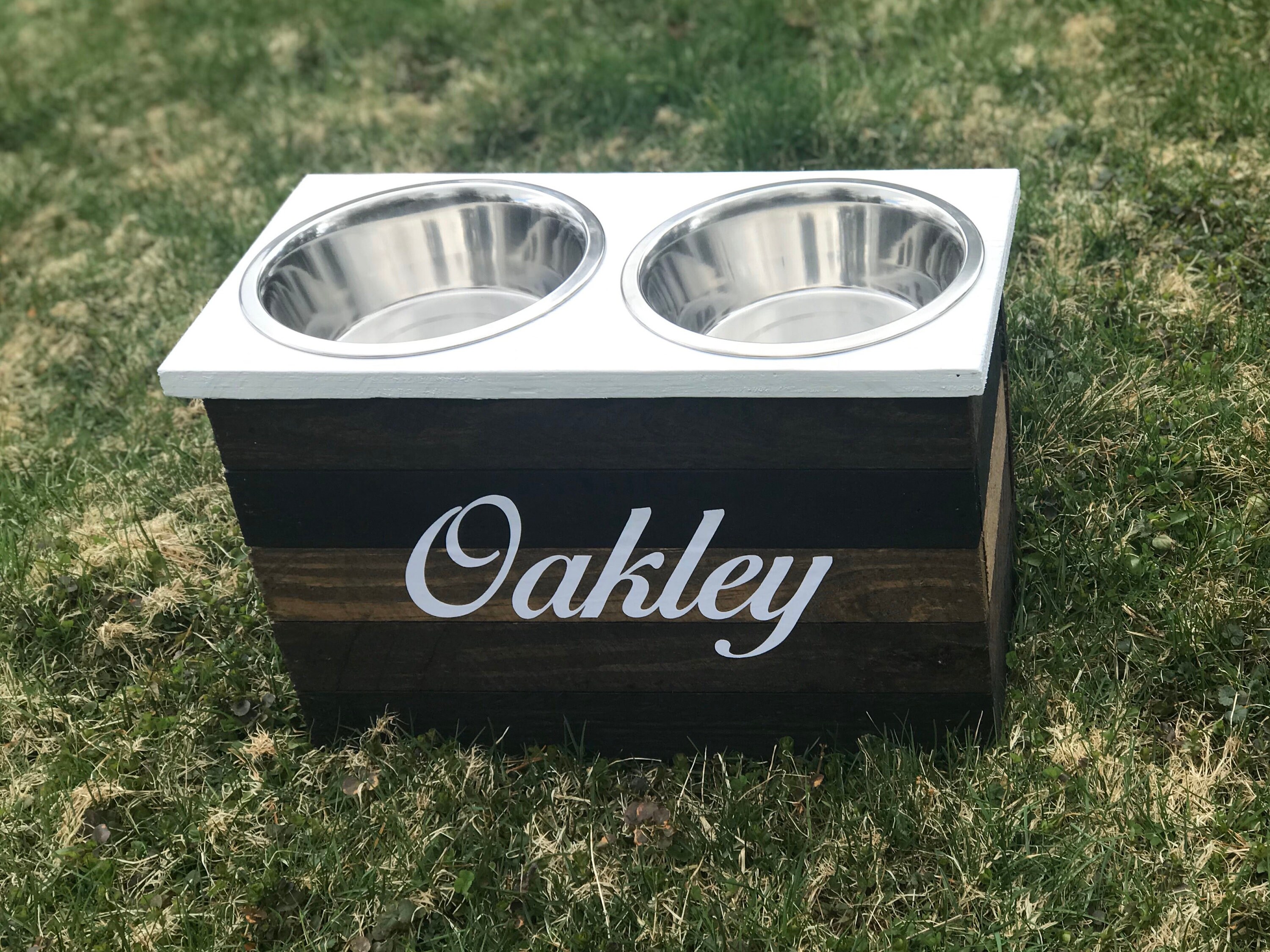 Personalized Feeding Dog Stand Brown Striped White Lid - Etsy