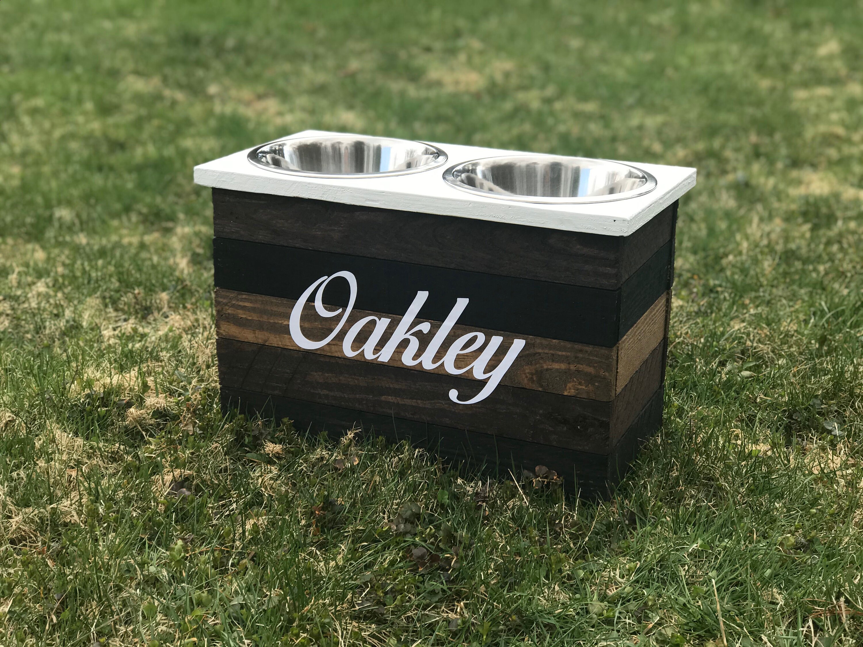 Personalized Feeding Dog Stand Brown Striped White Lid - Etsy