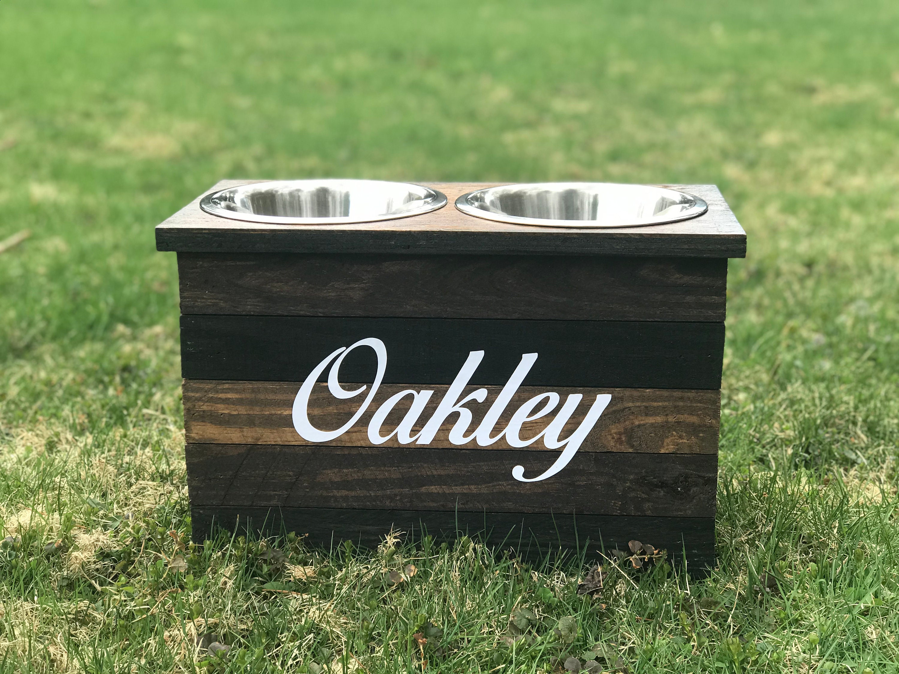 Personalized Feeding Dog Stand Brown Striped Small Medium - Etsy