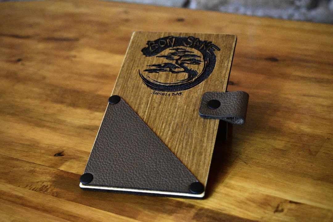 Mini Wood and Leather Bill Presenter, Check Presenter Mini, Wood and ...