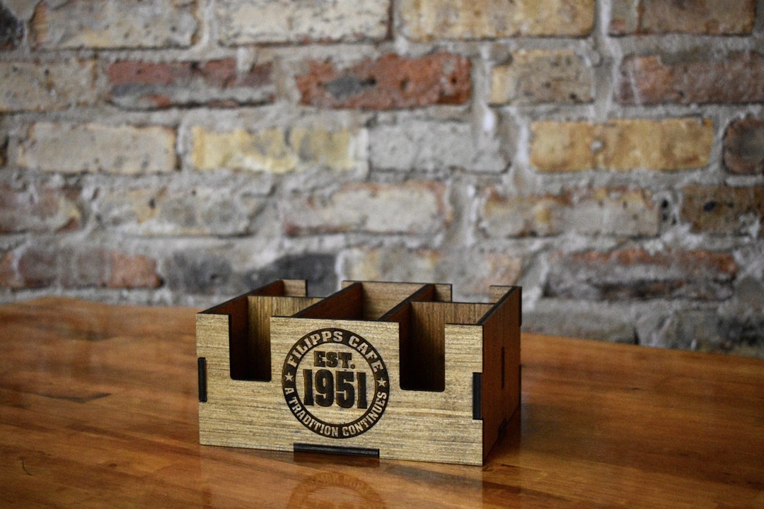 Custom Laser Engraved Wood Table Caddy: Restaurant Napkin & Condiment ...