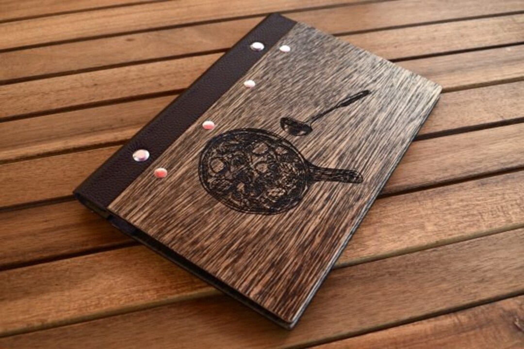 Refillable Custom Recipe Book Saucier, Wood and Leather Recipe Book ...