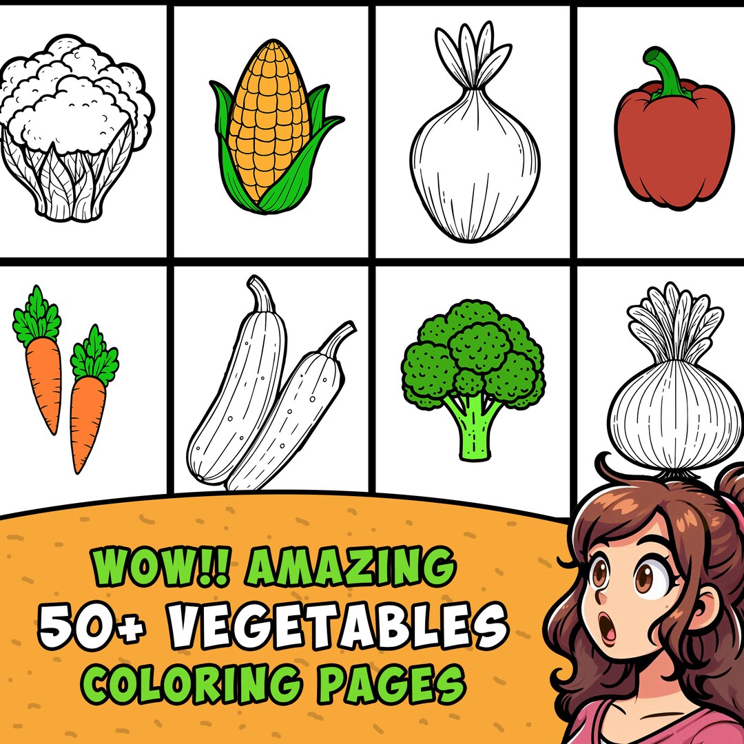 Veggie Coloring PDF 50 Printable Vegetable Art Sheets Fun & Easy Veg ...