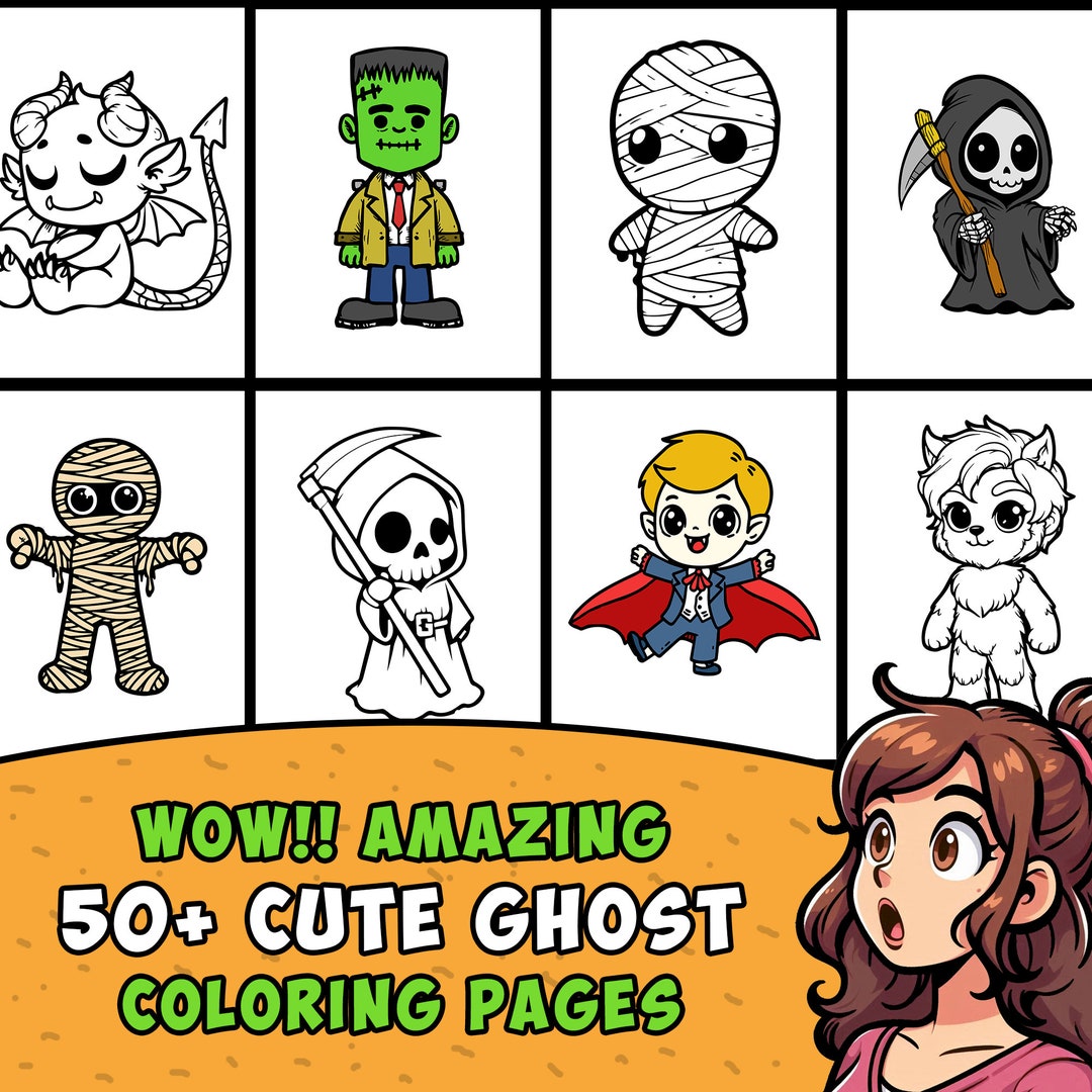 Set of 50 Cute Ghost Coloring Pages for Children, Creative Activity ...