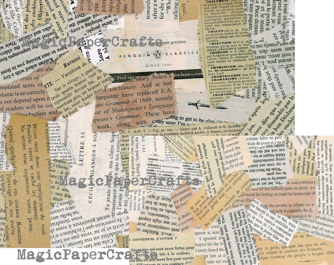 Book Pages Collages, Digital Kit of 4 A4 Printable, Vintage Book Pages ...